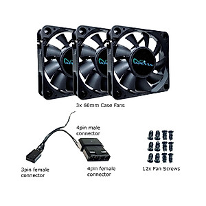 Apevia CF6015S-3 (3 Pk) 60mm x 60mm x15mm Black Case Fan W/4PIN Molex + 3PIN Motherboard Adapter