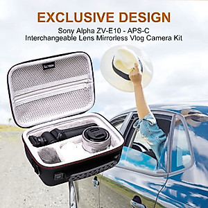 Hard Case for Sony Alpha ZV-E10 / ZV-1 / ZV-1F / ZV-1 II Vlog Camera with Shoulder Strap by LTGEM, Fits Vlogger Accessory Kit Tripod and Microphone - Travel Protective Carrying Storage Bag(Black+Grey)