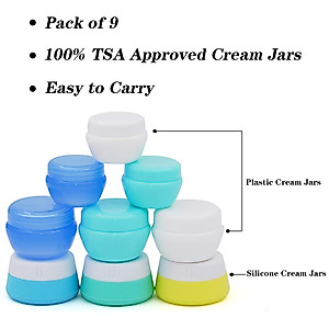 Cosywell Travel Containers Sets Silicone & PP Cream Jars for Toiletries Empty Lotion Leak-proof & BPA Free Bottles Accessories with Hard Sealed Lids for Cosmetic Makeup Face Cream (9 Jars)