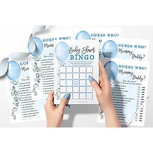 Your Main Event Prints Boy Baby Shower Games (Set of 6 Fun Activities for 25 Guests), Blue Boy Themed Baby Shower Games