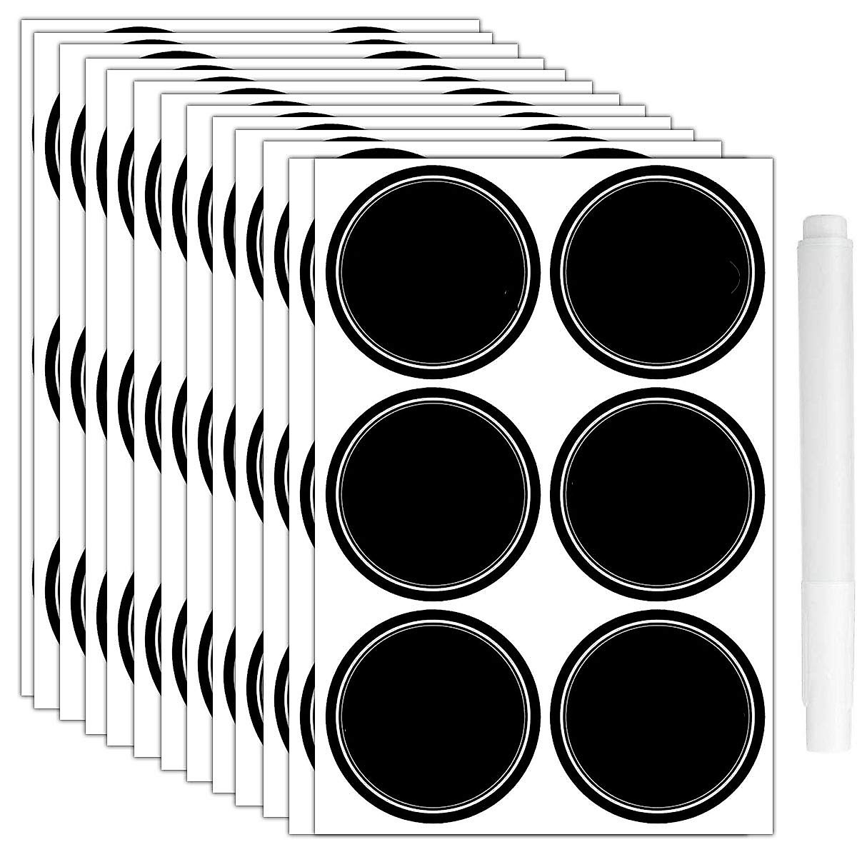 Chalkboard Labels Set of 120 Reusable Round Kitchen Labels Mason Jar Lid Canning Labels for Glass Jars, Food Containers, Kitchen and Pantry Organizing (2 Inches Wide, Free White Chalk Marker)