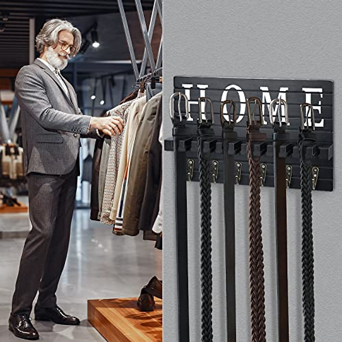 FTUREERA Belt Hanger, Belt Organizer with Hooks Wall Mount, Belt Holder Rack for Men/Women Closet