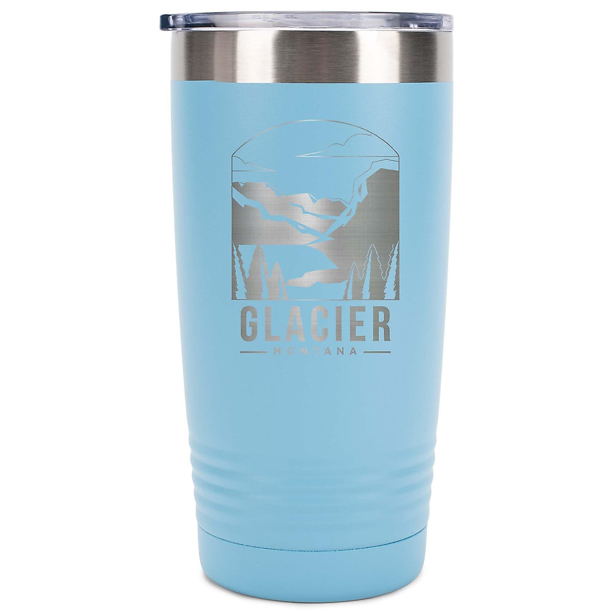 100 North, Polar Camel, United States National Parks, Bright Blue 20 Ounce, Stainless Steel, Vacuum Insulated Travel Tumbler Mug With Clear Lid, Glacier Montana