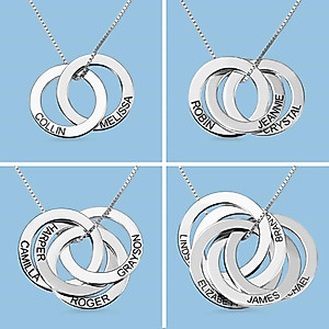 Getname Necklace Personalized Custom Engraved Russian Ring Necklace Family Name Necklace Sterling Silver 925 Mother' s Day jewelry 2 Name & 3 Name & 4 Name & 5 Name