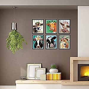 XLA Country Farmhouse Cow Wall Art Prints,Funny Cow with Flower Poster,Farmhouse Wall Decor Cow Pictures Farm Print Ranch Decor Set of 6-(8''x10'' Unframed)