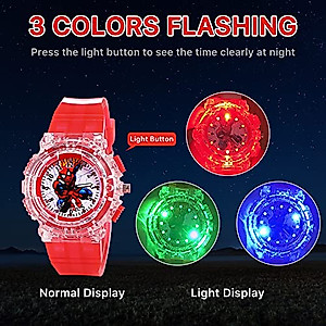 Joyday Kids Watch, Superhero Analog Watch for Boys Girls, 3 Colors Flashing Cool Inexpensive Gift for Toddlers, Red