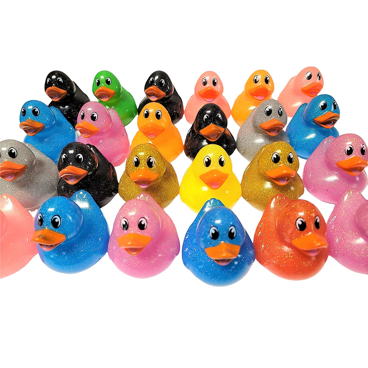 Colorful Glitter Rubber Duckies (2.5") Assorted Neon Color Ducks Ducky Duck (12)