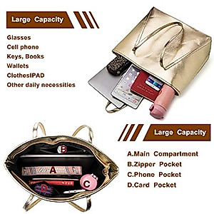 OB OURBAG Women's Tote Handbags, Large Fashion Designer Elegant Shoulder Bag Purses for Ladies, Champagne Gold