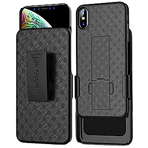 Aduro Combo Case & Holster for iPhone XR, Slim Shell & Swivel Belt Clip Holster, with Built-in Kickstand for Apple iPhone