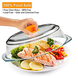 Bezrat Microwave Tall Glass Plate Cover For Food | Splatter Guard Lid with Easy Grip Silicone Handle Knob & Steam Vents | 100% Food Grade | BPA Free and Dishwasher Safe | Plates and Bowls 10 x 3 Inch