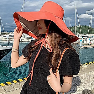 HUAMULAN 7" Wide Brim Women Summer Sun Hat Lady Floppy Beach Bucket Fishing Hats Reversible Foldable Travel UV Protection