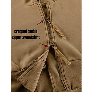 Arssm Cropped Hoodie Women Long Sleeve Sweatshirts Casual Fashion Hooded Zip up Workout Jacket with Thumb Holes(Khaki-L)