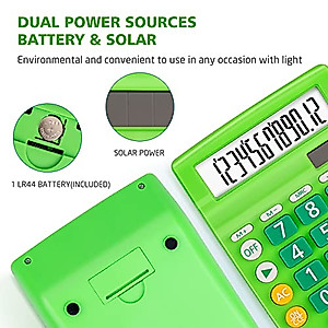 Calculators Desktop, Large Display Big Button, Solar and Battery Dual Power, 12 Digit Small Basic Standard Functional Calculator Cute for Office, Home, School (Green)