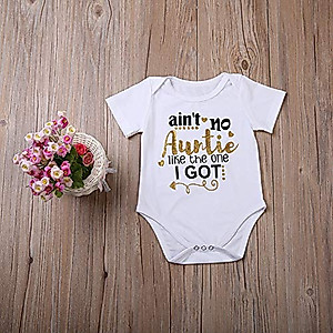 Gaono Newborn Baby Auntie Letter Print Short Sleeve Romper Infant Summer Clothing (Ain't no Auntie Like The one i got, 0-3 Months)