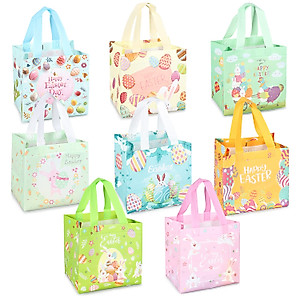 8PCS Happy Easter Egg Hunt Bags Easter Bunny Carrot Chick Egg Gift Bags with Handles, Easter Treat Bags, Multifunctional Non-Woven Easter Bags for Gifts Wrapping, Egg Hunt, Easter Party Supplies , 8.3×7.9×5.9inch