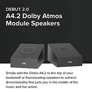 ELAC Debut 2.0 A4.2 Dolby Atmos Module Speakers, Black (Pair) - Concentric Driver with 0.5” Polymer Tweeter & 4” Aramid Fiber Woofer