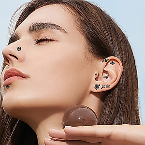 Drperfect Tragus Piercing Jewelry for Women Men 16G 8MM Helix Cartilage Conch Earring Stud Stainless Steel Internally Threaded Medusa Lip Monroe Ring Labret Nose Stud Set Black