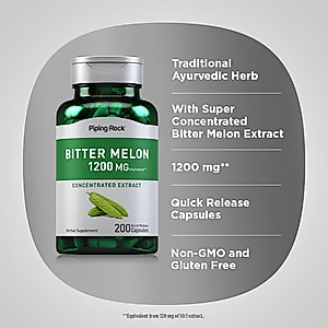 Piping Rock Bitter Melon Capsules 1200mg | 200 Count | Momordica Charantia | Concentrated Extract | Herbal Supplement | Non-GMO, Gluten Free