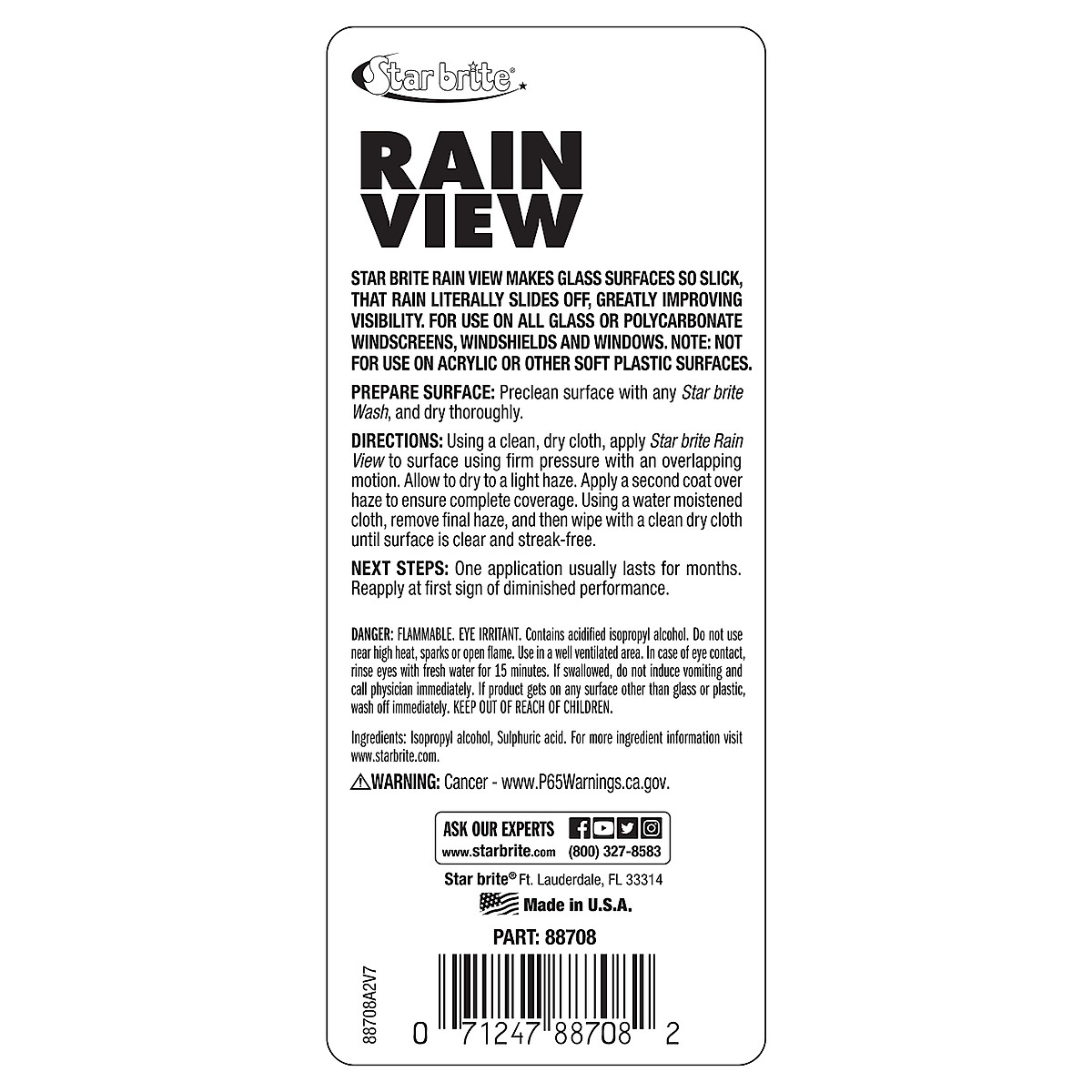 STAR BRITE Rain View Water Repellent for Glass Windshields - 8 OZ (088708)