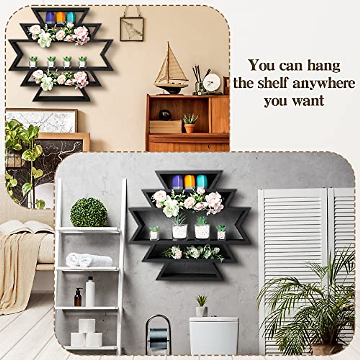 Geelin Aztec Shelves Aztec Crystal Display Shelf Wall Hanging Display Holder Geometrical Shape Essential Oil Shelf Farmhouse Shelves for Bedroom, Living Room and More