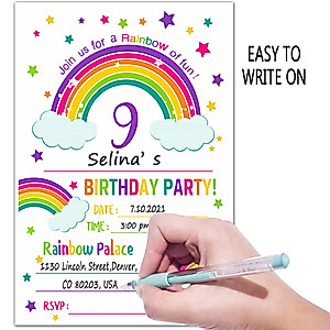 ukebobo 9th Rainbow Birthday Party Invitations with Envelopes – Birthday Party Invitations, Rainbow Party Decorations– 20 Cards With Envelopes（c03-09）