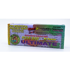 Mr. Pumice Ultimate PUMI Bar (Single): 2-in-1 Callus Remover, Pedicure Stone & Ped File Scrubber for Smooth Feet and Heels, Dual-Grit (Medium + Coarse) (8 Bars)