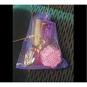 Ankirol 100pcs Mini Sheer Organza Wedding Favor Bags 3.5x4.5'' Luxury Jewelry Candy Gift Card Bags with Gold Line Drawstring Pouches Butterflies (Light Purple)