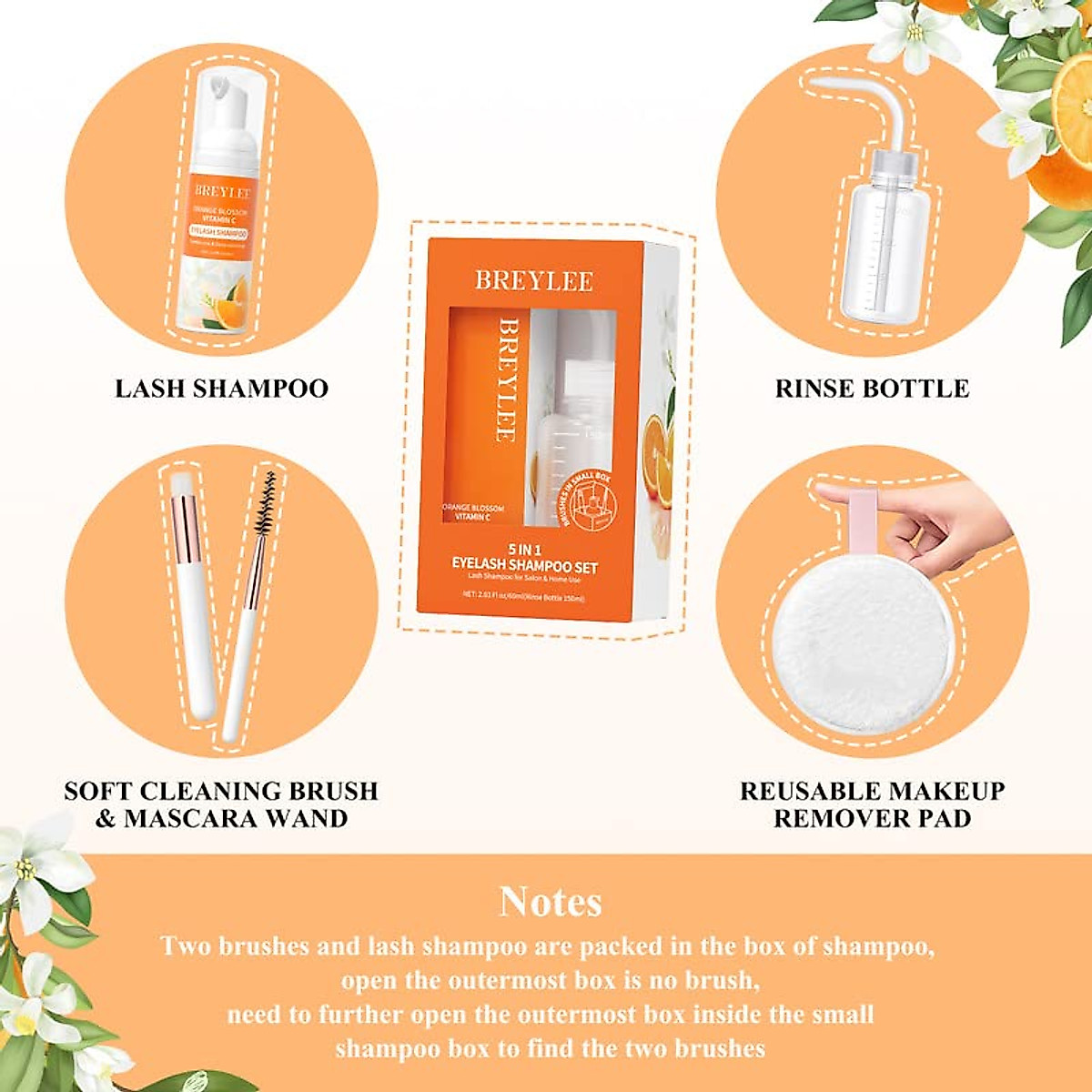 Eyelash Extension Cleanser, Brelyee Lash shampoo 60ml + Brushes + Bottle + Pads, Eyelash Wash for Extensions, Lash Cleanser,Lash Bath Lash Wash Soap Foam for Professional & Self Use