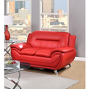 US Pride Furniture Michael Collection Modern Style Faux Leather Couch-Versatile 2 Seater Accent Piece for Living Room, Bedroom or Office-Comfortable Design and Elegant Look, 61.3 Loveseat, Coral