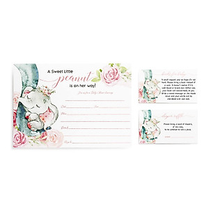 25 Pink Elephant Jungle Baby Shower Invitations and Envelopes (Large Size 5X7 INCHES), 25 Diaper Raffle Tickets, 25 Baby Shower Book Request Cards, Floral Elephant Animal Invites for Girl Baby Showers