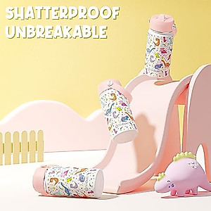 Fimibuke Kids Insulated Water Bottle - 14oz BPA-FREE 18/8 Stainless Steel Travel Tumbler Double Wall Vacuum Leak Proof Kids Cup with Straw Metal Bottle for School Boys Girls(1 Pack, WHITE DINOSAUR)