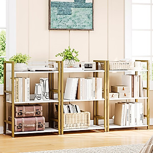 White and Gold Bookshelf, 3 Tier Small Bookcase for Small Spaces, Narrow Gold Bedside Book Shelf, Short Bookshelf Storage Organizer for Bedroom, Living Room, Home, Office, 120 lbs Weight Capacity