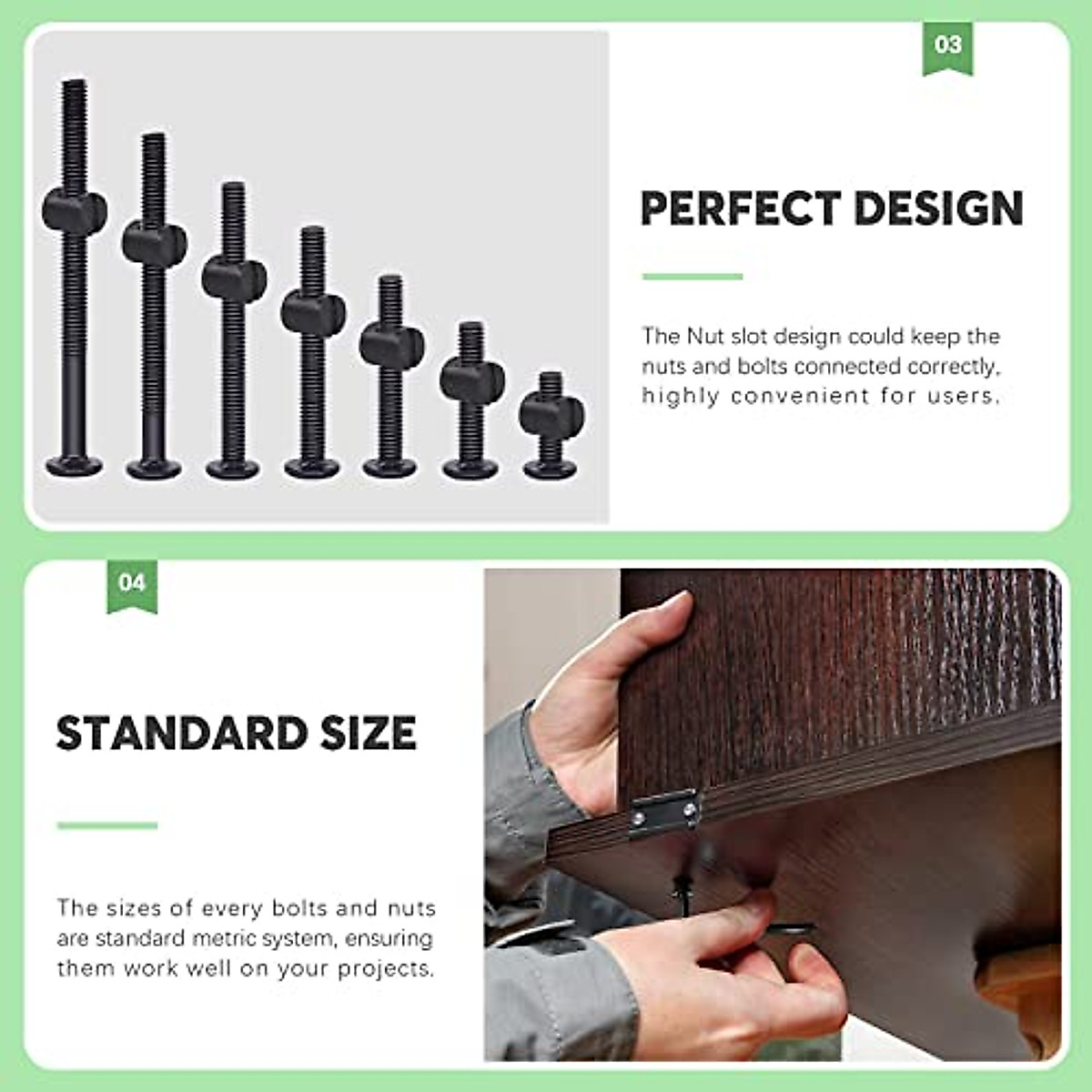 Keadic 185Pcs M6 20/30/40/50/60/70/80mm Baby Bed Screws Hardware Replacement Kit, Hex Socket Head Cap Screws Nuts for Furniture Cots Beds Crib, 1 Hex Key for Free