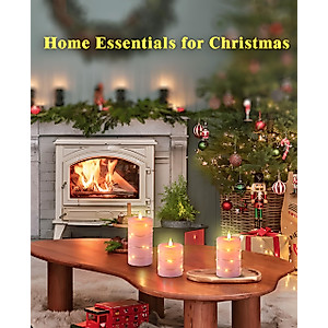 Upinmz Flameless Candle Battery with String of Lights Battery Powered LED Candle Flashing Candle with Remote Control and Timer 3 Packs (Pink)