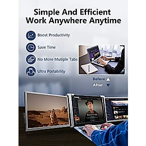 FOPO 15 Inch Triple Portable Monitor FHD 1080P HDR IPS Laptop Monitor Screen Extender for Dual Monitor Display, for 15"-17" Laptop & Switch/Xbox, Support Win/MAC (Not for M1 M2 Chip, Chromebook)-S17