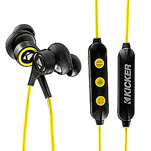 KICKER Bluetooth Wireless Earbuds | Passive Noise Reducing Headphones Earbuds w/Built-in Mic with Multi Function Button Volume Control | Sweat and Water Resistant