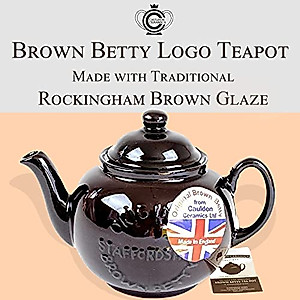 Cauldon Ceramics Classic Brown Betty Teapot | Hand Made 4 Cup Brown Betty Teapot with Logo | Made with Staffordshire Red Clay | Traditional Teapot | Authentic, Made in England Teapot | 36 fl oz