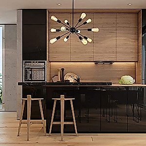 Loclgpm Modern Black Sputnik Chandeliers, 12 Light Metal Sputnik Light Fixture, Sputnik Chandelier Light for Living Room, Dining Room, Bedroom, Kitchen Island, Restaurant with Adjustable Base