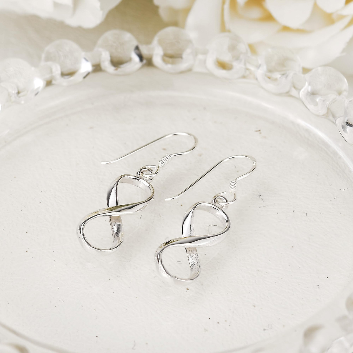 AeraVida Endless Symbol Infinity Love .925 Sterling Silver Dangle Earrings