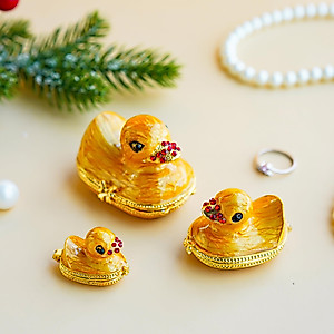 YU FENG Family Duck Trinket Boxes Hinged Collectible Painted Enameled Jeweled Duck Figurine Animal Jewelry Ring Holder Box