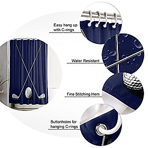 LiDU Golf Club 4 Pcs Shower Curtain Set, 36" x 72" Waterproof Shower Curtains with 12 Hooks, Golf Sport Navy Blue Modern Abstract Art Bathroom Sets with Shower Curtain and Rugs