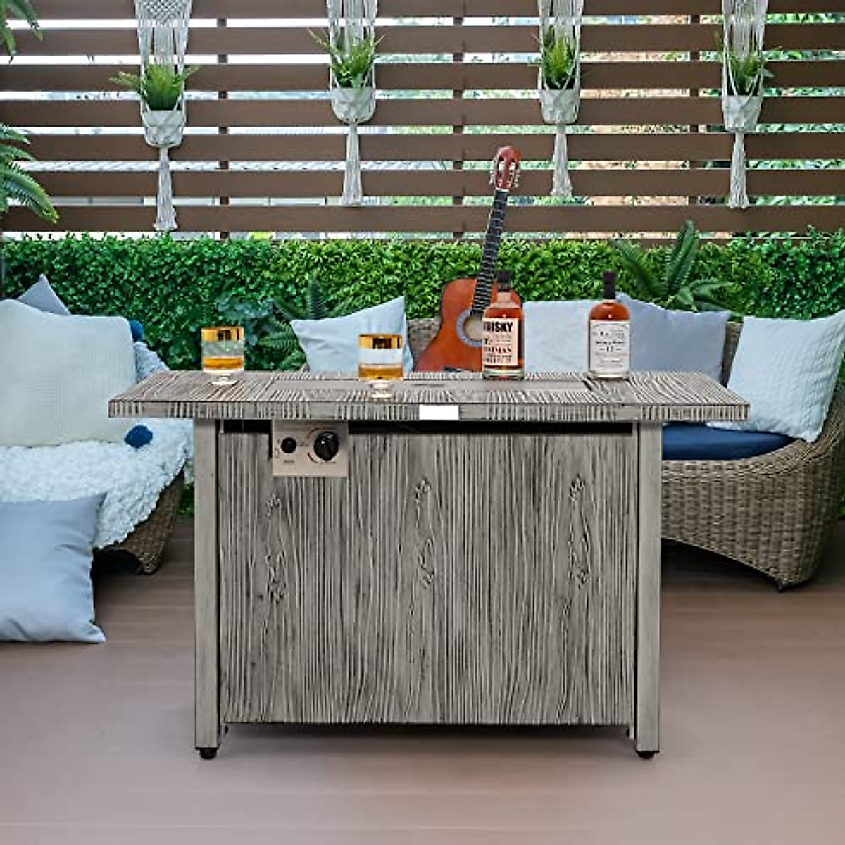 HAPPYGRILL 43 Inches Outdoor Propane Fire Pit Table, 50,000 BTU Gas Fire Pit Table with Lid, Protective Cover and Lava Rocks, Pulse Ignition Gas Fire Table for Backyard Garden Patio, CSA Certification