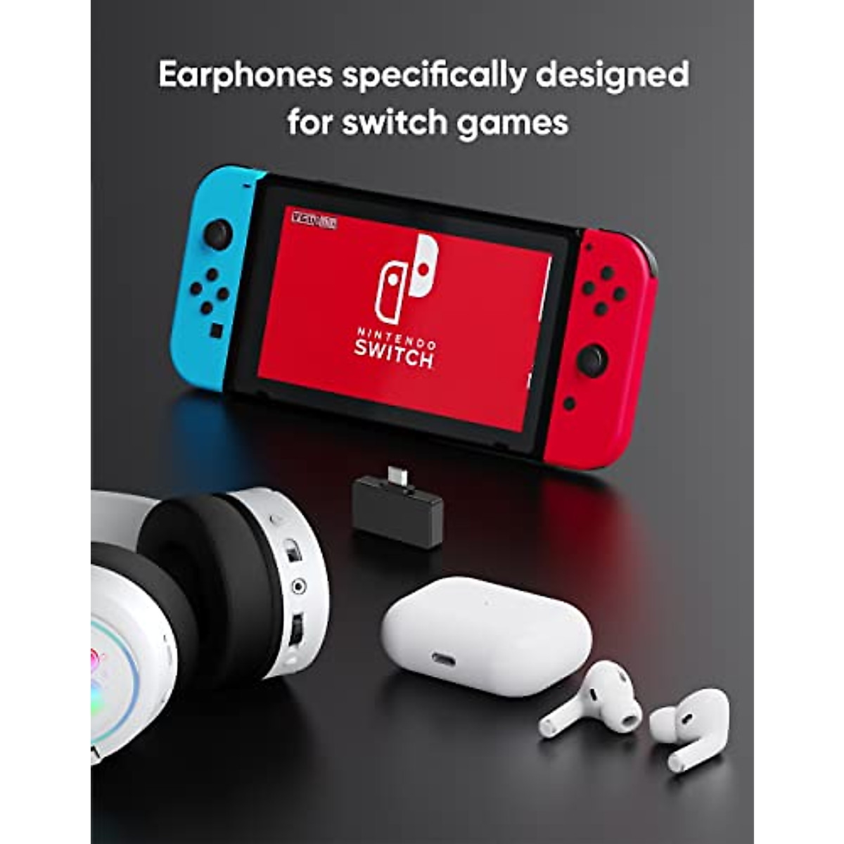 Meseto Wireless Gaming Headset with Microphone, Gaming Headset Stereo Surround Sound, Foldable Headset with Comfortable Protein Earpads, Wireless for PS5, PS4, PC, Mac, Android and Switch - White