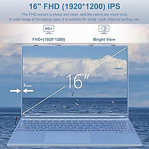 Ruzava 16" Laptop 12+512GB Celeron N5095 (Up to 2.9Ghz) 4-Core Win 11 PC with Cooling Fan 1920 * 1200 2K Screen Dual WiFi Support 2.5" HDD 1TB SSD Expand for Business Study-Blue