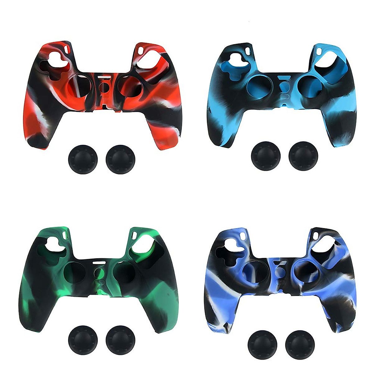 Camouflage Silicone Skin Protective Rubber Anti-Slip Case Cover with Thumb Grips Stick Joystick Cap for Playstation 5 PS5 Controller Gamepad Game Protector Cover (Blue)