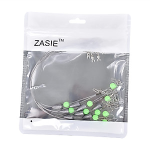ZASIE Carolina Rigs for Fishing- Steel Fishing Leaders with Weights, Pre Rigged Carolina Rigs with Fishing Weight 1/6 oz, 10 Pcs