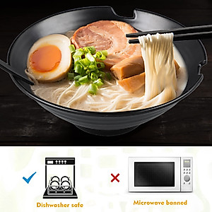 Didaey 4 Sets Japanese Ramen Bowl Set 37 oz Black Melamine Large Ramen Noodle Bowl Asian Chinese Korean Miso Soup Bowl with Spoons Chopsticks Saucers and Chopsticks Holders for Pho Udon Thai Soba