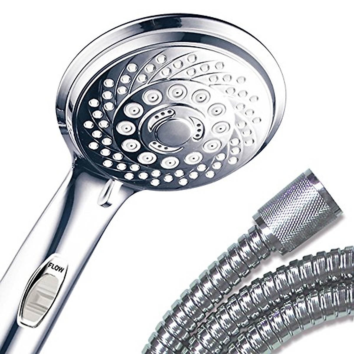 HotelSpa 7-Setting AquaCare Series Spiral Handheld Shower Head with Patented ON/OFF Pause Switch and 5-7 foot Stretchable Stainless Steel Hose (Premium Chrome)