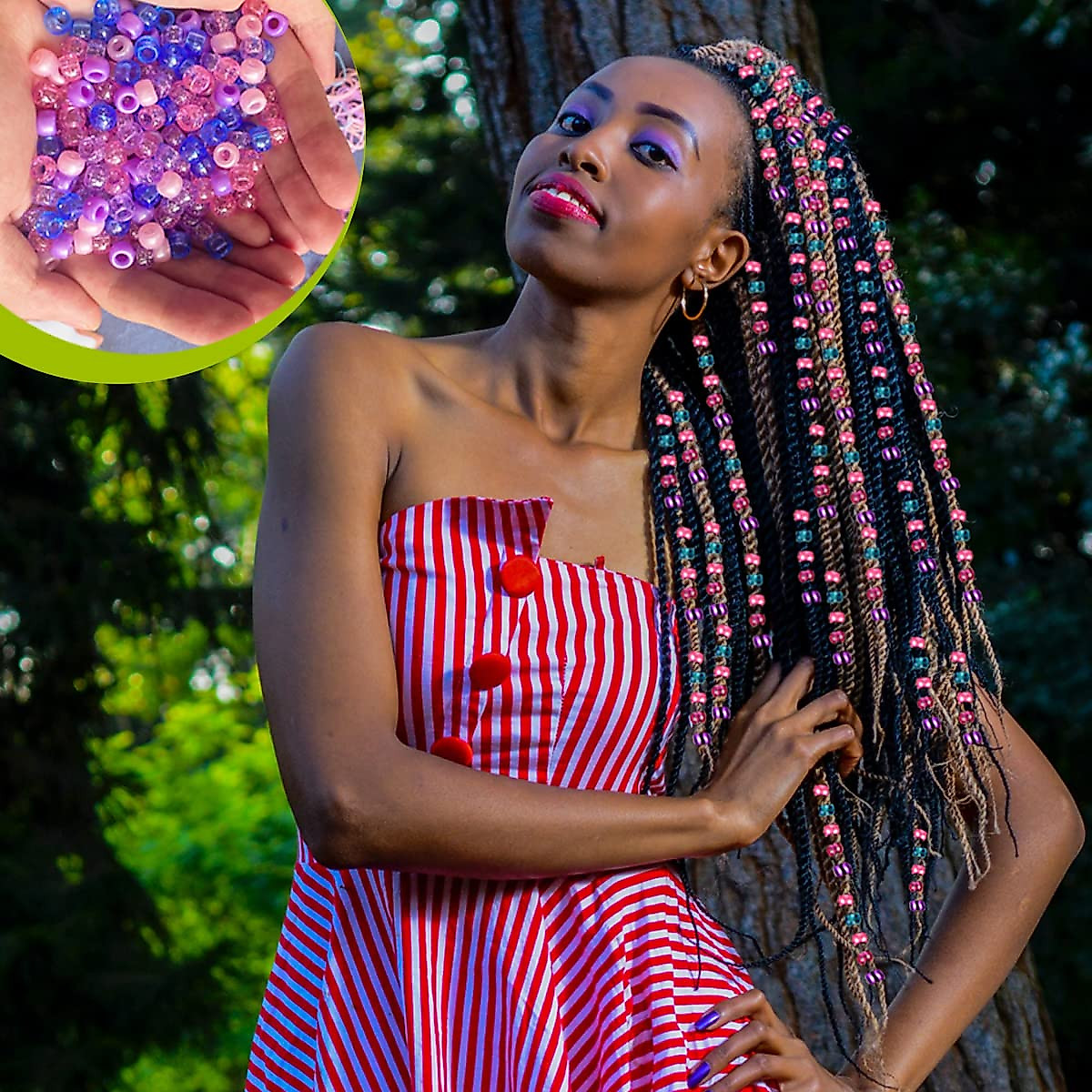 1406 Pieces Pony Beads Set Including 6 Pieces Quick Beader for Kid Hair Braids, 900 Multicolor Plastic Pony Beads and 500 Pieces Mini Rubber Bands Soft Elastic Bands,Can be Used for Hair Braids