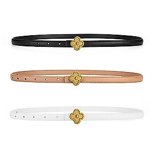 FOMCORT Women's Gold Lucky Clover Buckle Design Cowhide Belt, Women's Fashion Belts for Jeans Dress Pants (Brown, 100cm(Fits pants size 24"-31"))